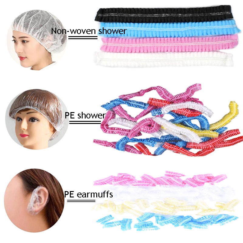25pcs Disposable Shower Cap Ear Cap Waterproof Plastic No-woven Hotel ...