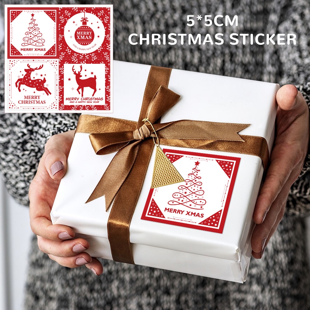 100 Pcs/Pack Square 5*5cm Red Green Merry Christmas Stickers Santa ...