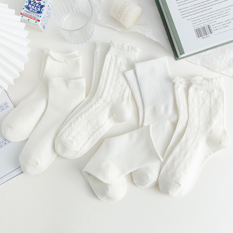 Women's Plain White Socks 6 Types of Korean Plain White Student Socks ...