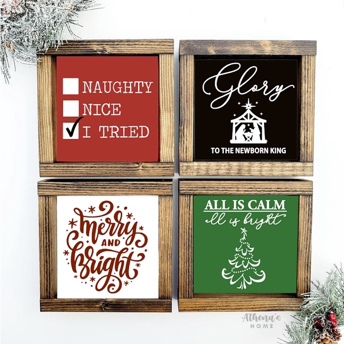 CHRISTMAS SIGNS (SET OF 4 8x8 inches RUSTIC/FARMHOUSE WOODEN SIGNS) # ...