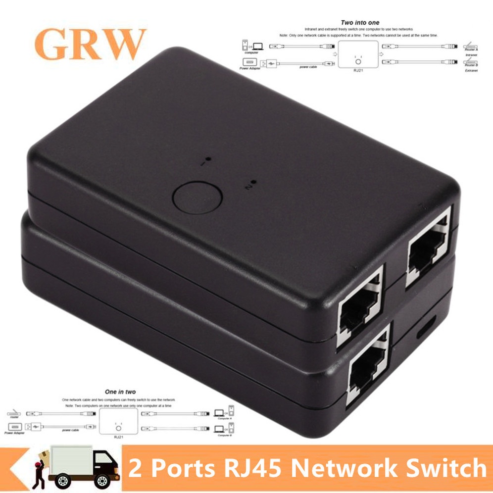 2 Port 100 Mbps Network Switch Rj45 Lan Ethernet Switcher 2 In 1 Out 1 In 2 Out With Usb Cable