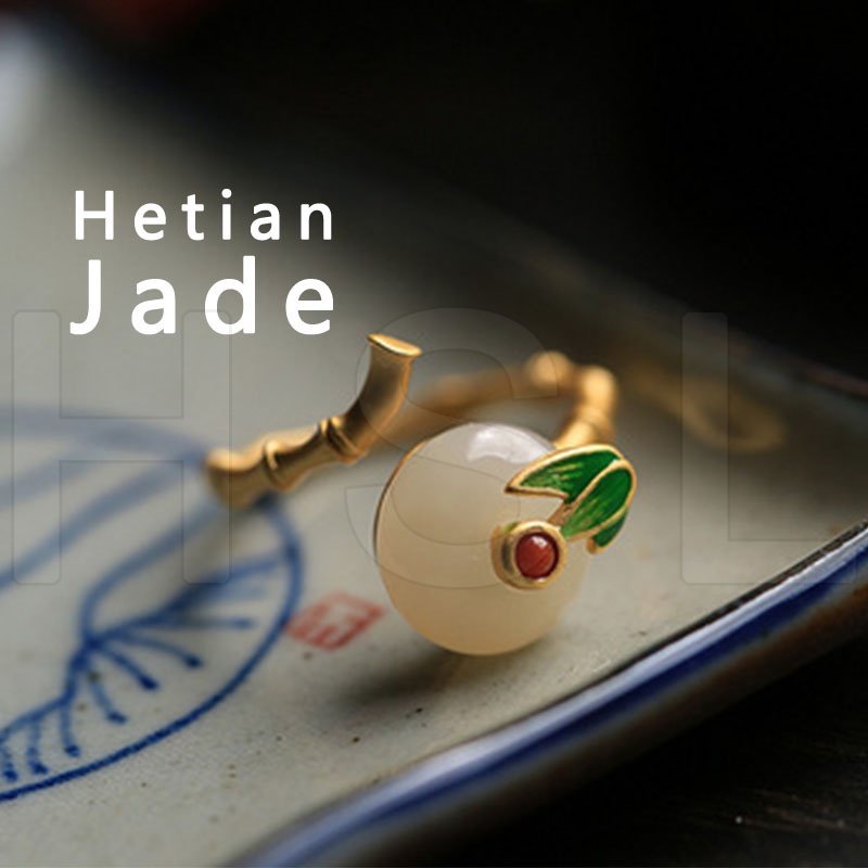 Ancient Gold Inlay Natural Hetian Jade Ins Bamboo Onyx Rings For Women ...
