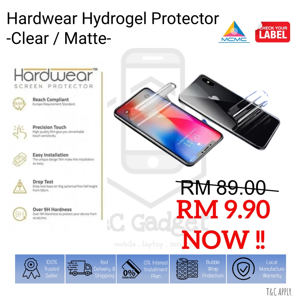Hardwear Hydrogel Screen Protector Fiber Glass (Clear/Matte) - PM model ...