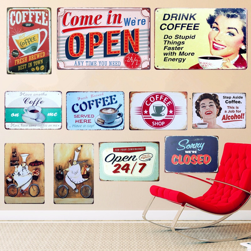 24 Styles SHOP Signs Vintage Metal Tin Sign Cafe Pub Bar Decorative ...