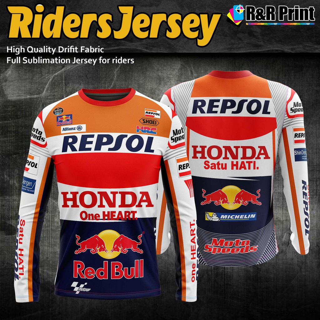 Repsol Honda MotoGP Theme Full Sublimation Jersey Shirt Long Sleeves ...
