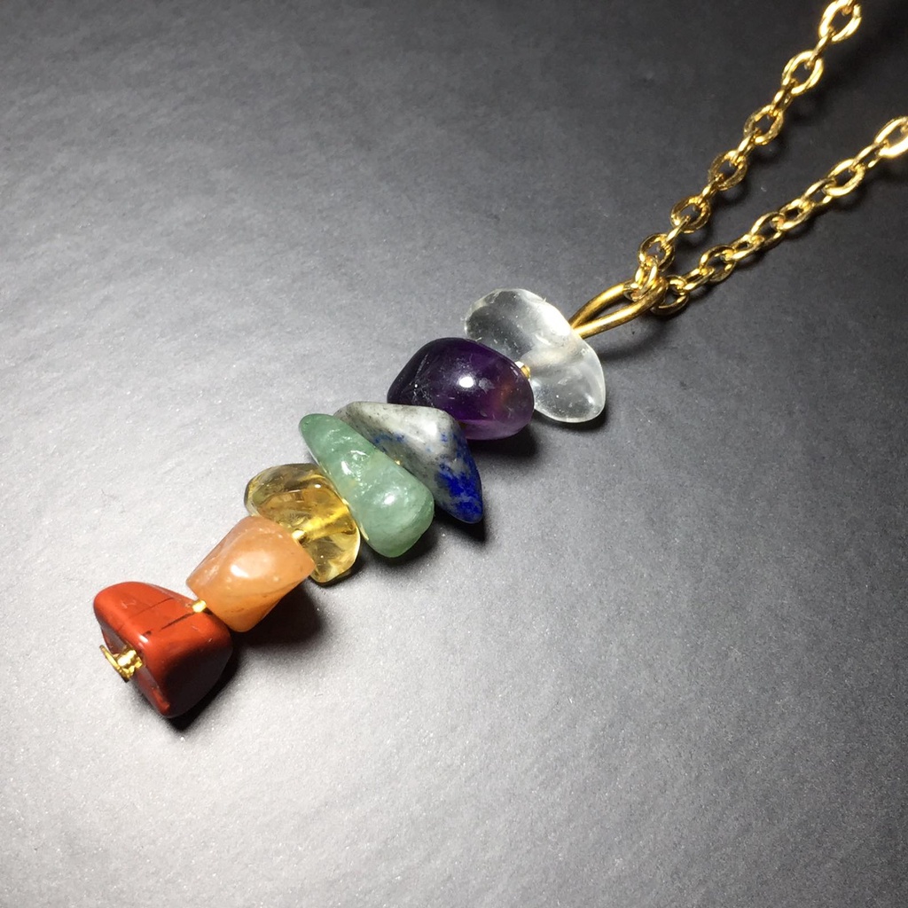 7 Chakras small Chipstone Natural Crystal Pendant with 18 inches Chain ...