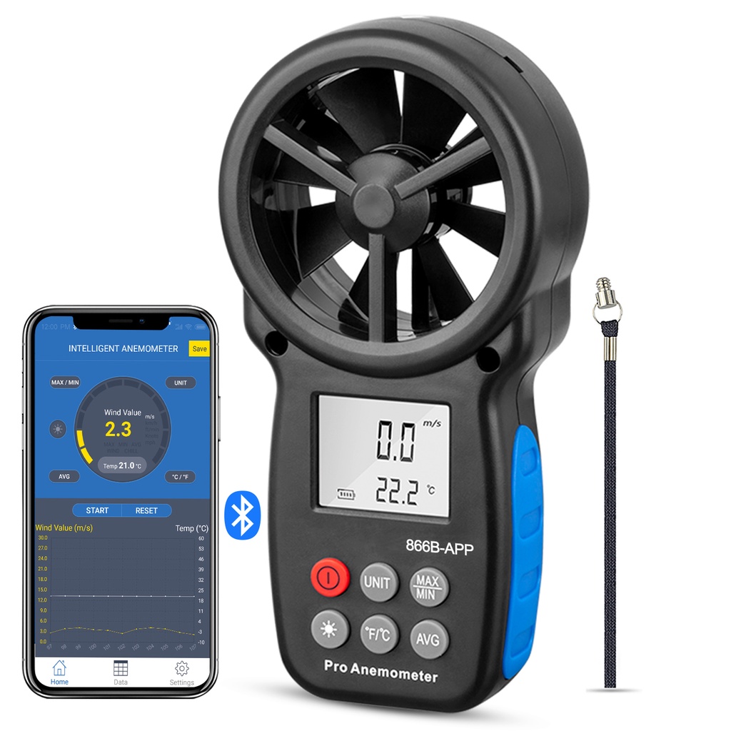 Digital Anemometer 0-30m/s Handheld APP with Wireless Bluetooth Vane ...