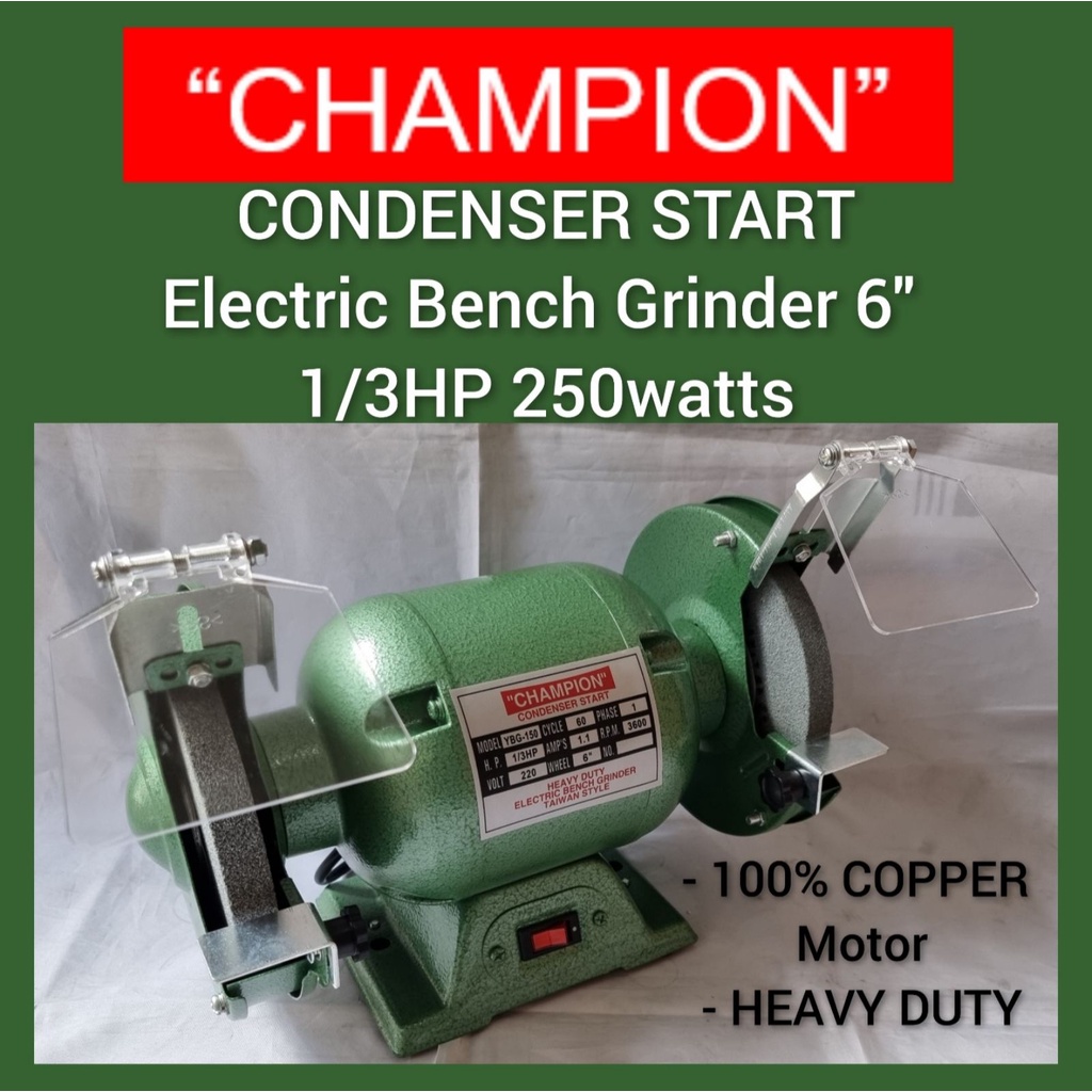 CHAMPION Original Condenser Start Electric Bench Grinder 6" 1/3HP 250 ...