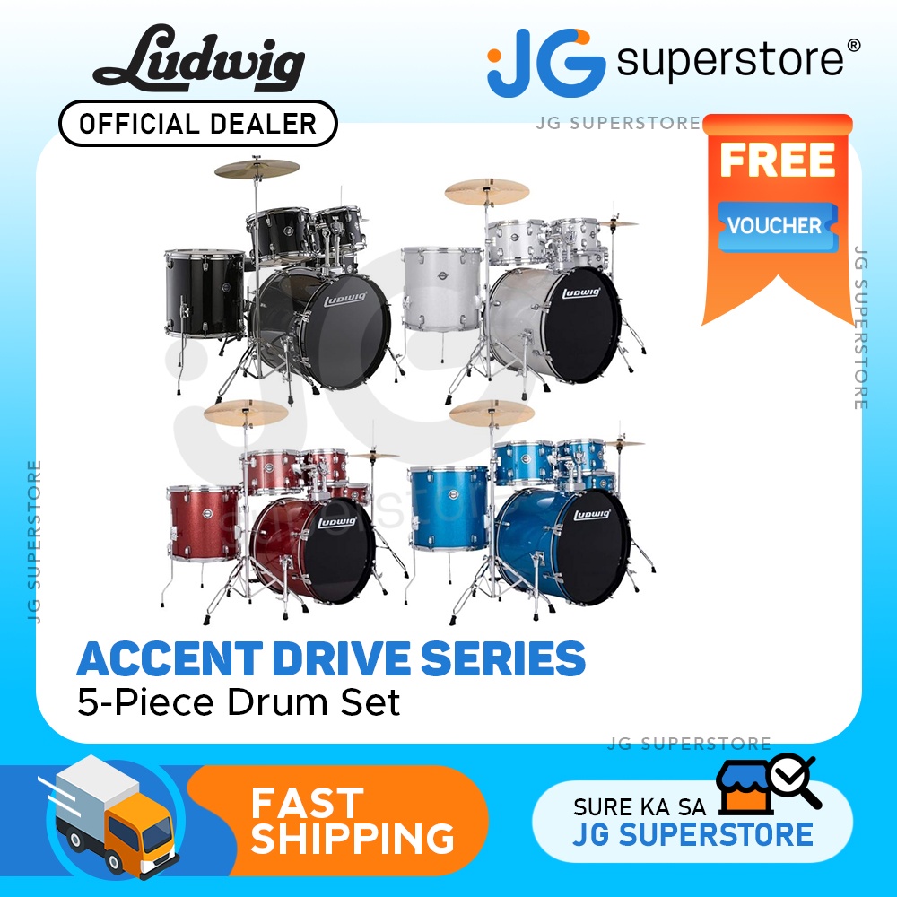 Ludwig Accent Drive 5-Pieces Complete Drum Set w/ Hardware, Throne and ...