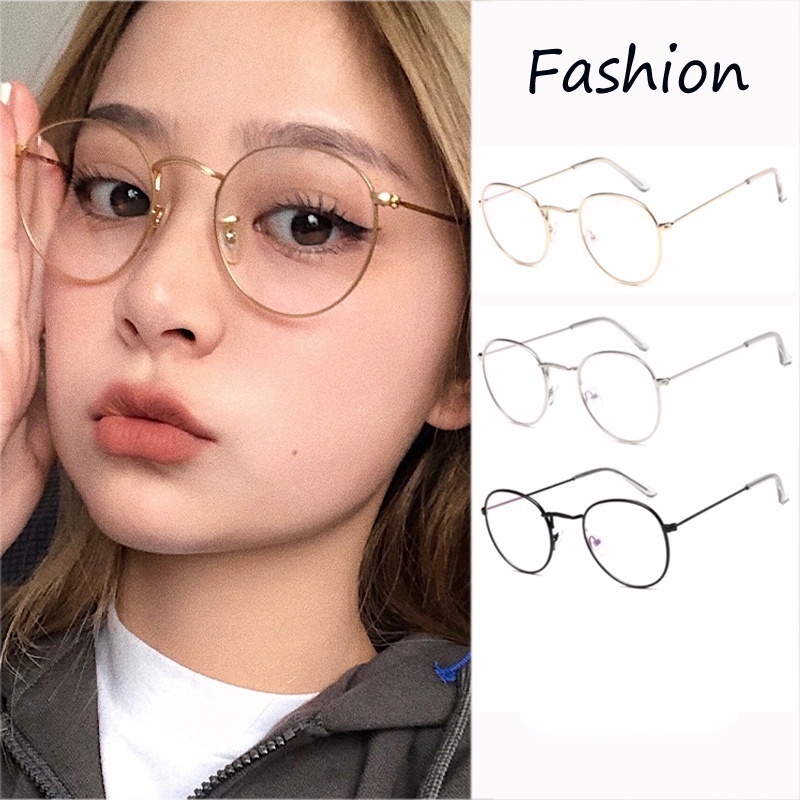 Men's and Women's Gold Framed Glasses Transparent Elliptical Lens ...
