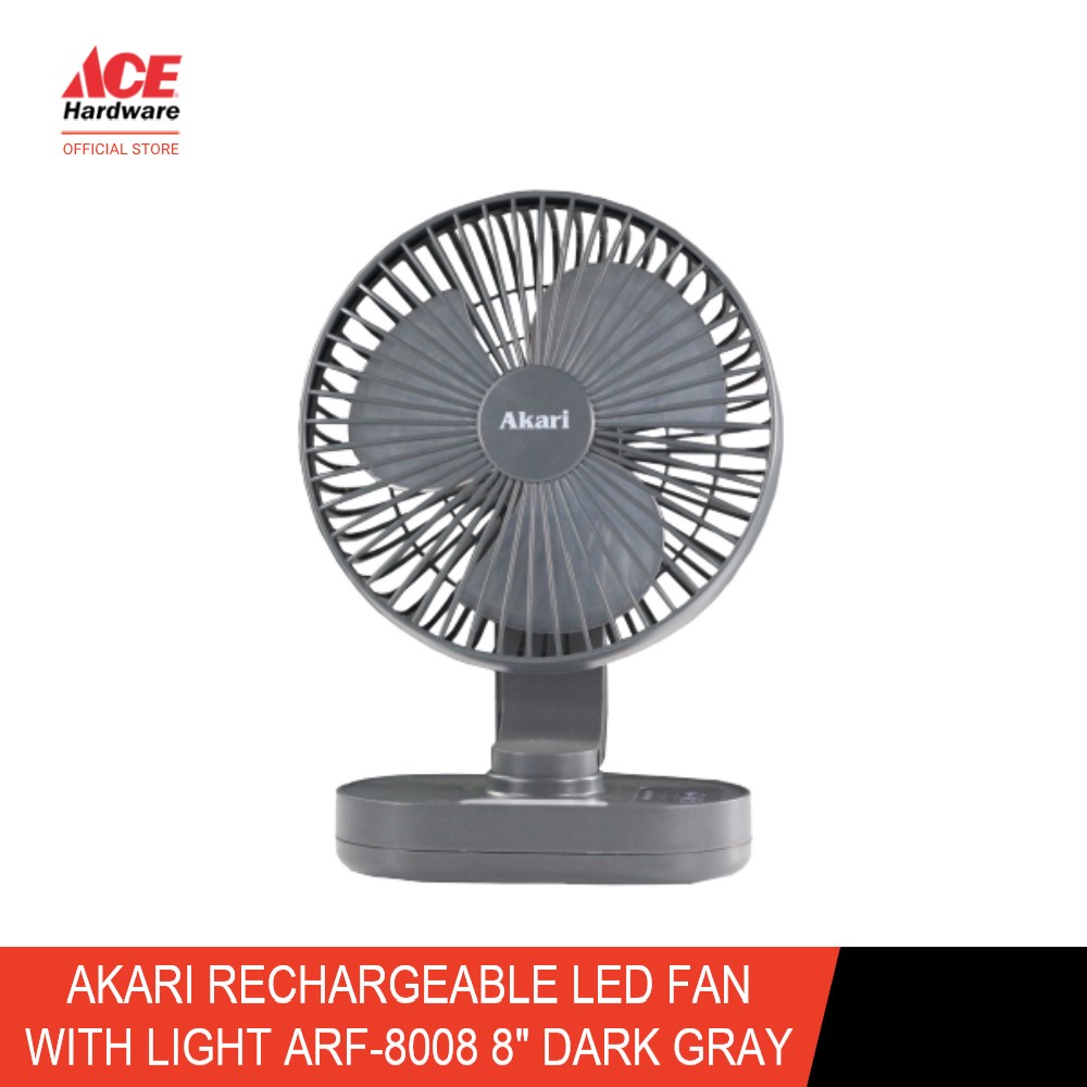 Akari Rechargeable LED Fan with Light ARF-8008 8" Dark Gray | Shopee ...