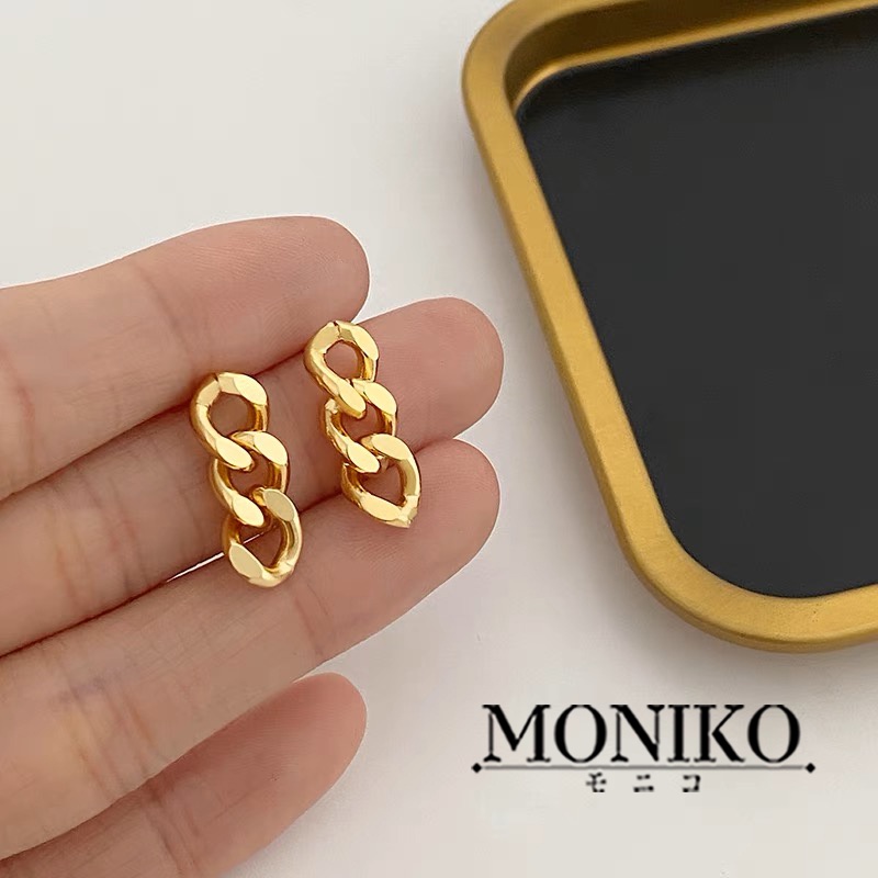 MONIKO Original Design 18k Gold Plated Cuban Chain Stud Earrings ...