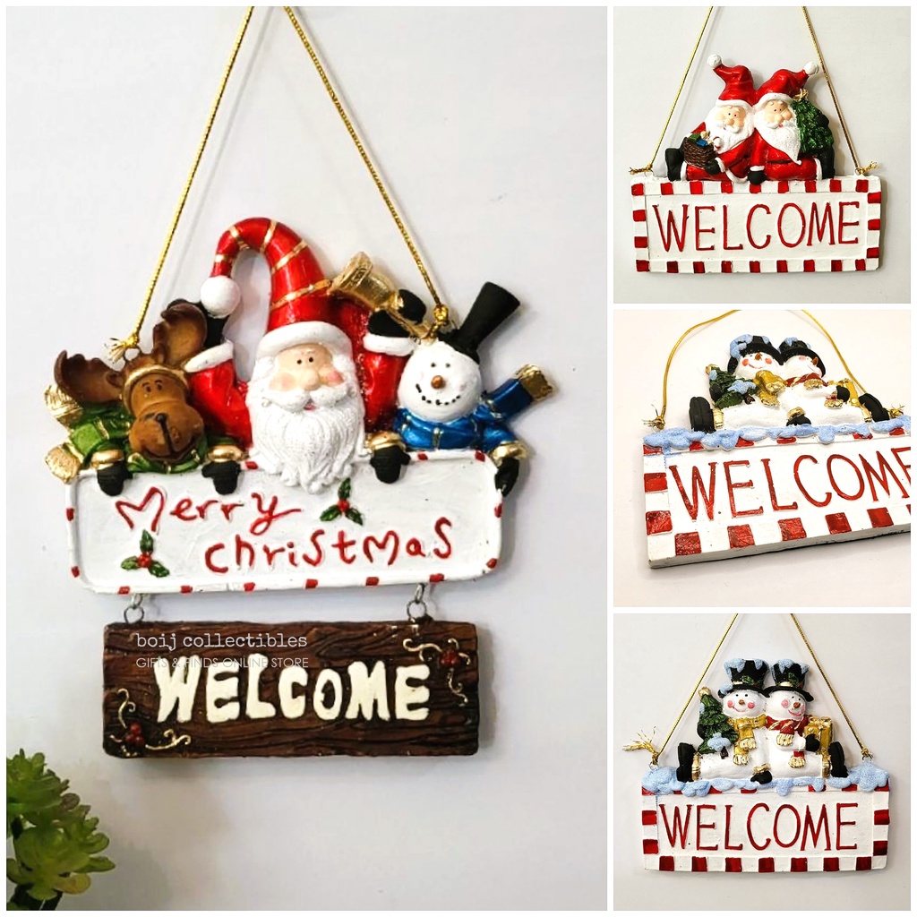 WELCOME Door Hang Signage with Santa/Snowman 3 Designs +Resin Christmas ...