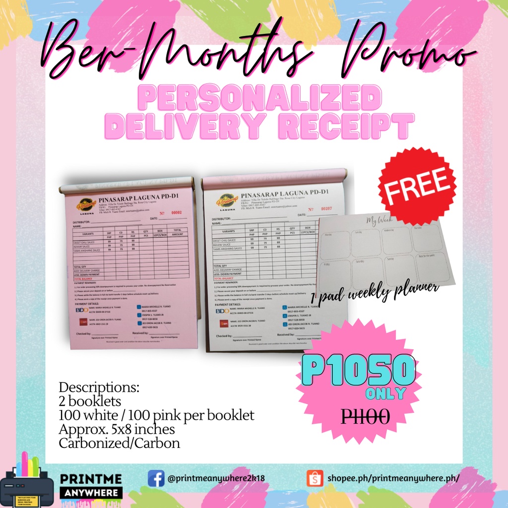PERSONALIZED DELIVERY RECEIPT / CARBONLESS 2 BOOKLETS | Shopee Philippines