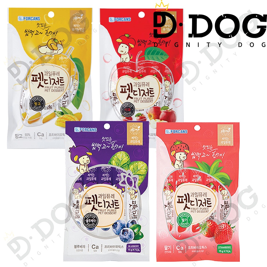 FORCANS 】 Korean brand 105g Organic Fruits Pet food dog desert Pear, Apple, Mango flavors 7 ...