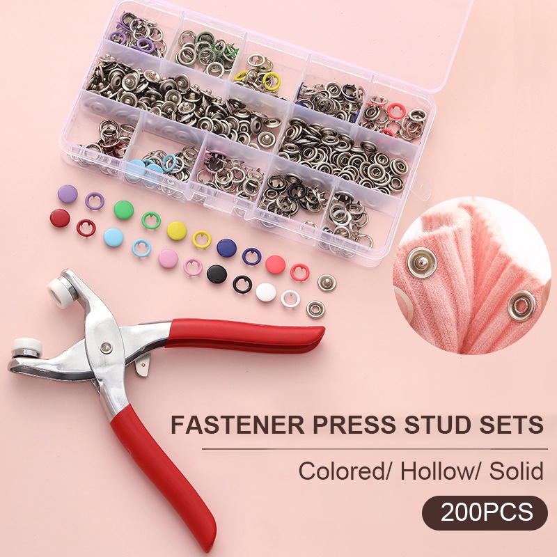 200 Set 10 Color Metal Sewing Buttons + Plier Tool, 9.5mm Prong Press Studs Snap Fasteners for ...