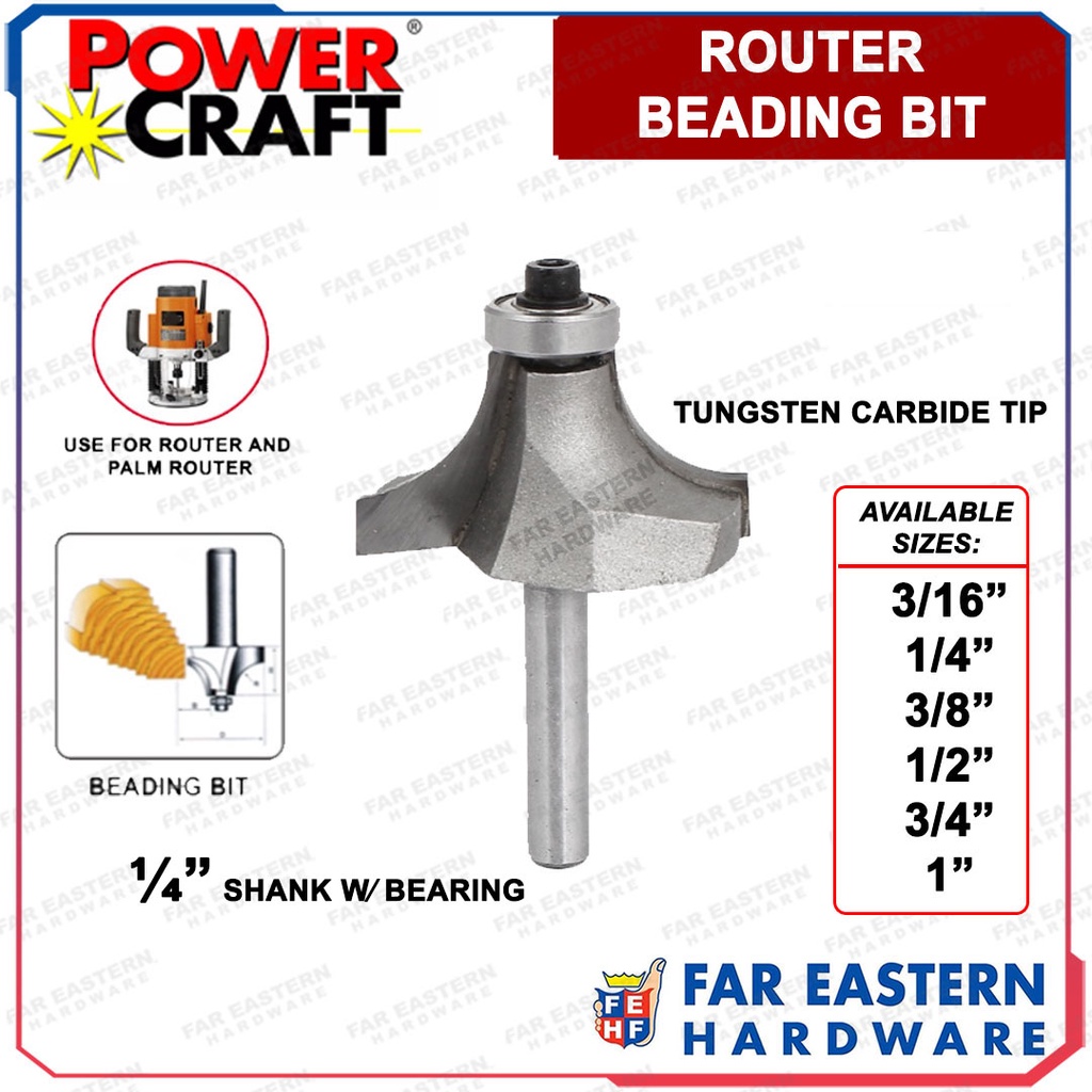 POWERCRAFT TCT Router Beading Bit Bits w/ Bearing 1/4" Shank | Shopee ...