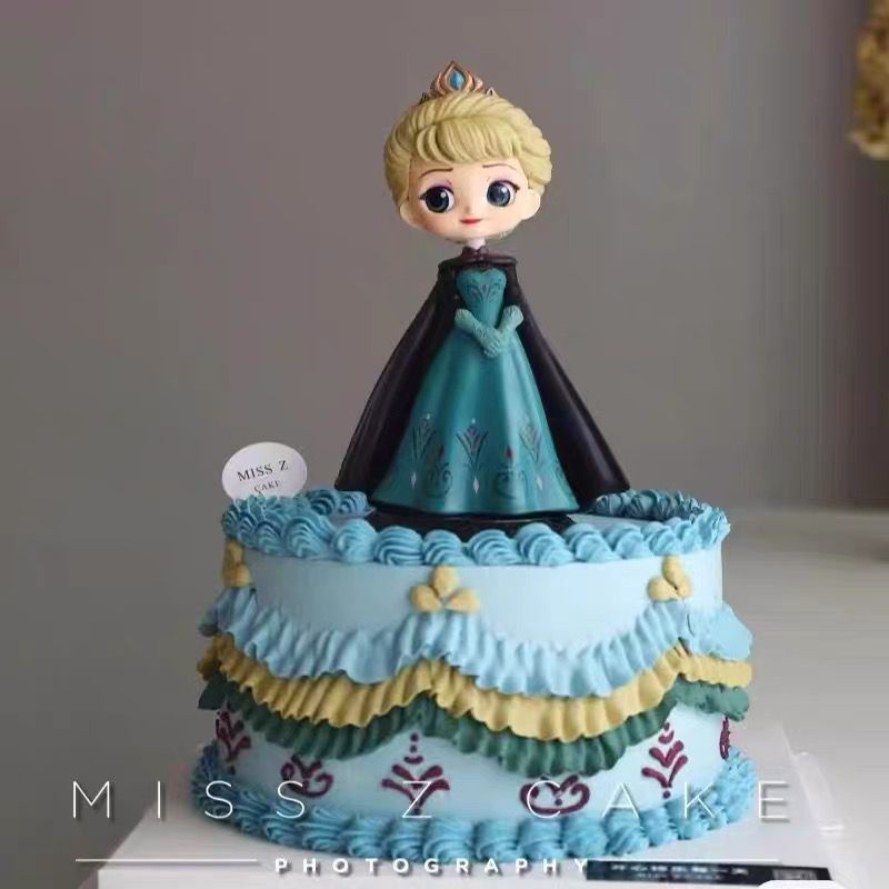 Hbd Frozen Princess Doll Topper Elsa Anna Olaf Snow Snow Birthday Cake ...