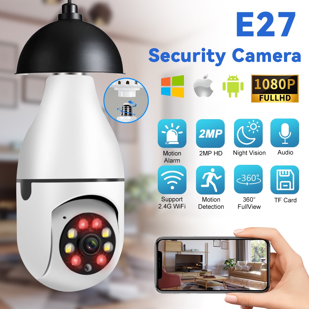 1080P E27 Lamp Wifi Camera Mini Night Vision Two Way Talk Baby Monitor ...