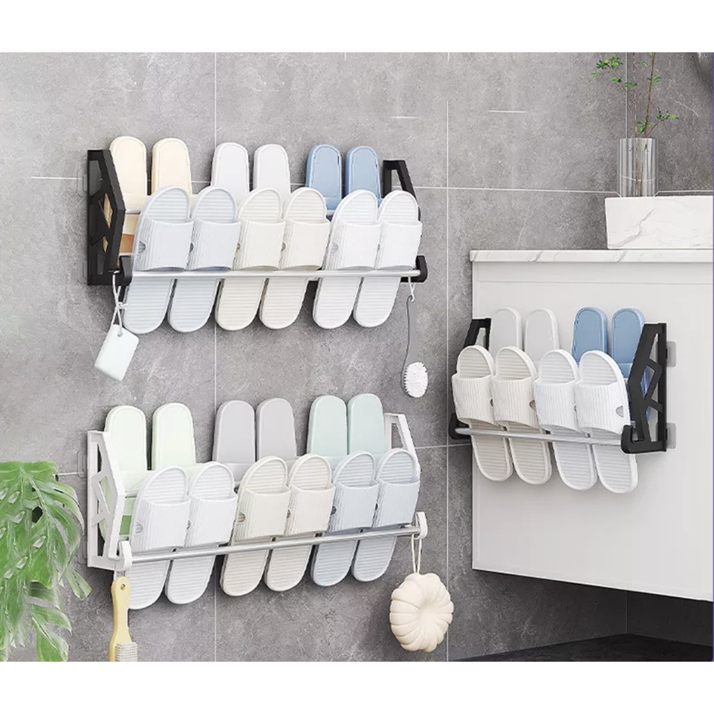 LUCKYU Wall Mounted Slipper Storage Rack Folding Space Saving Shoe Rack ...