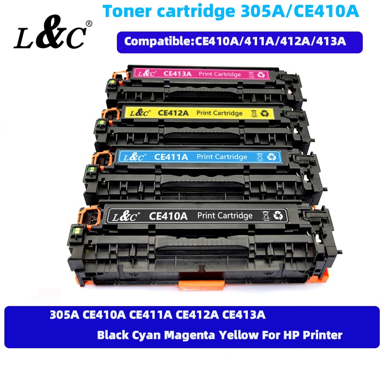 L&C Toner Cartridge 305A/CE410A/CE411A/CE412A/CE413A Black Cyan Magenta Yellow For HP Printer ...