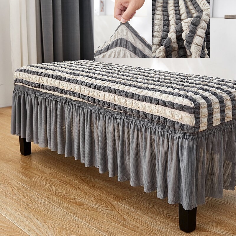 Elastic Seersucker Bench Cover with Skirt All Inclusive Dust Cover Pets ...
