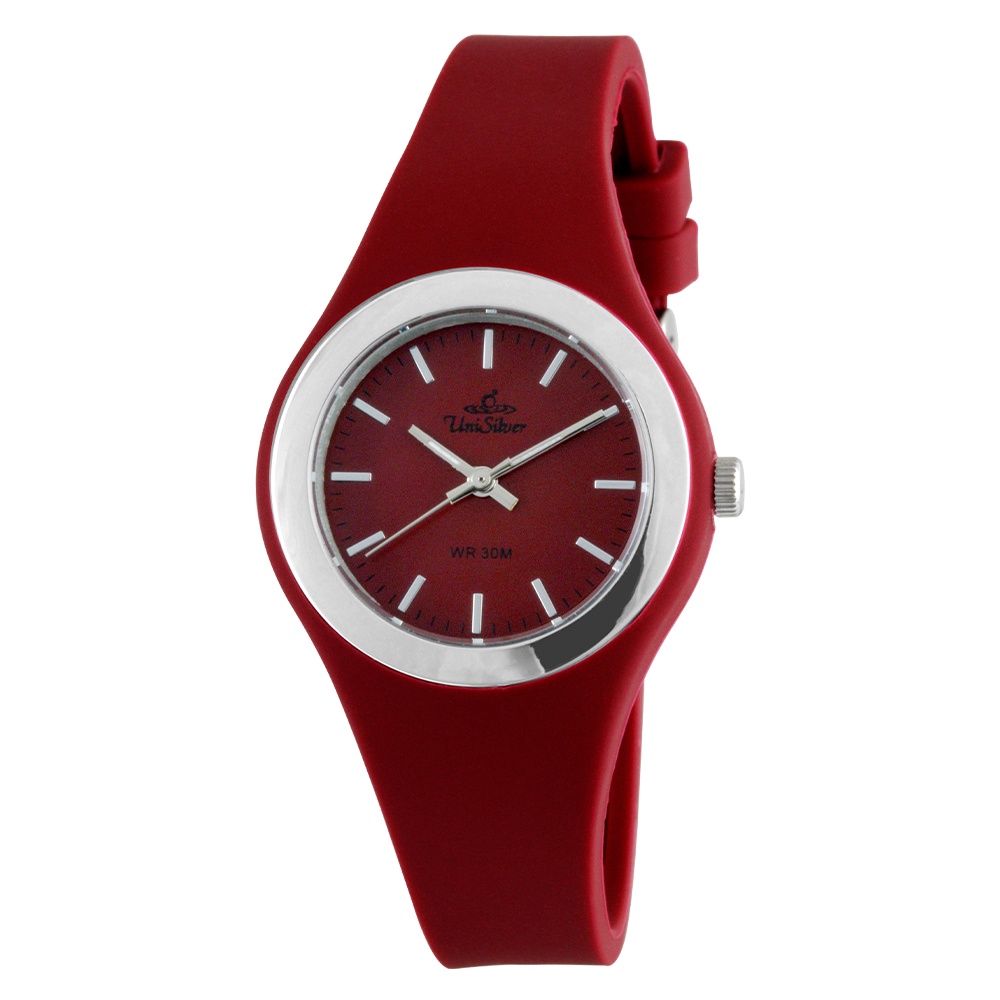 UniSilver TIME CHROMA RUSH Women's Small Analog Silver/Dark Red Rubber ...