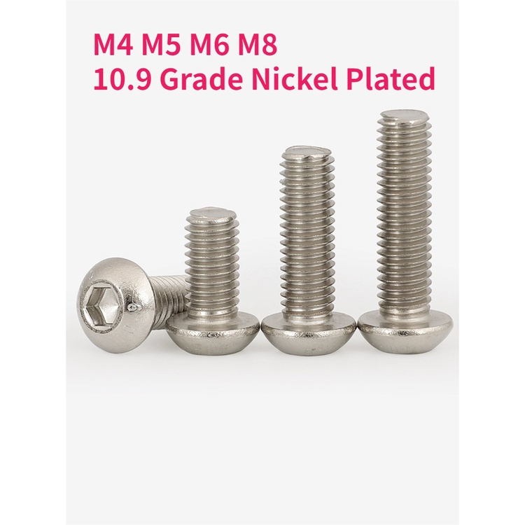 M4 M5 M6 M8 10.9 Grade Carbon Steel Nickel Plated Round Head Hex Hexagon Socket Screw Allen Bolt ...