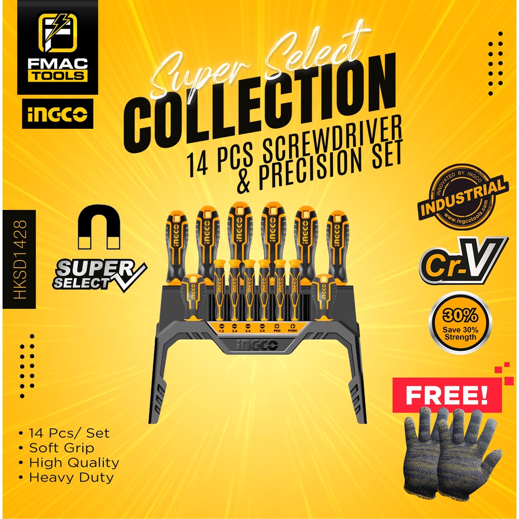 INGCO SUPER SELECT 14 Pcs Screwdriver And Precision Screwdriver Set ...