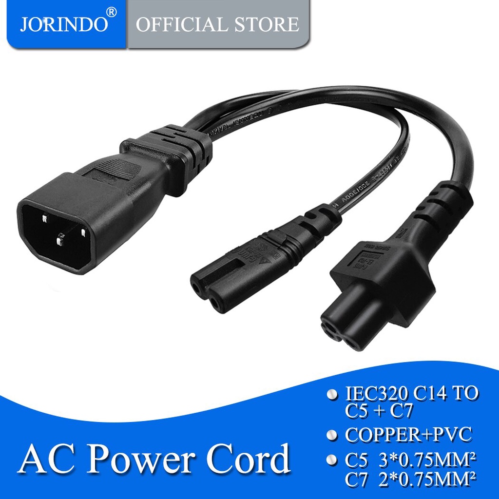 IEC 320 C14 male plug to C7 C5 dual female socket AC power cable, C14 ...