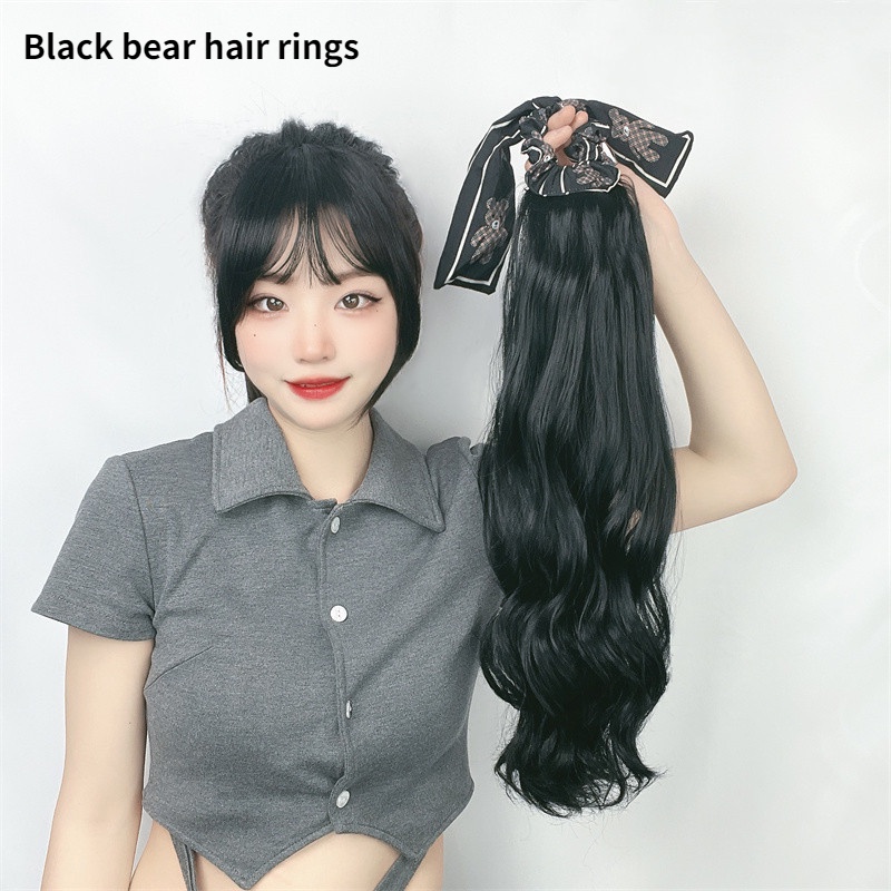Synthetic Ponytail With Black Bear Hair Rings Hair Extensions Natural ...