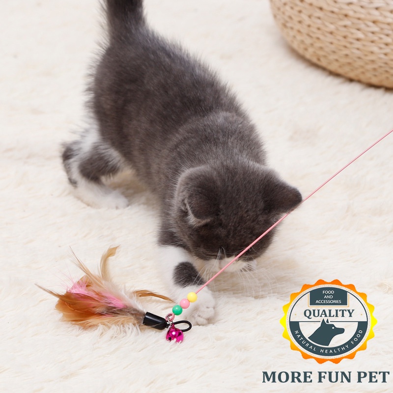 Cat Pet Teaser Play Bell Feather Stick Interactive Funny Cat Stick Toy ...