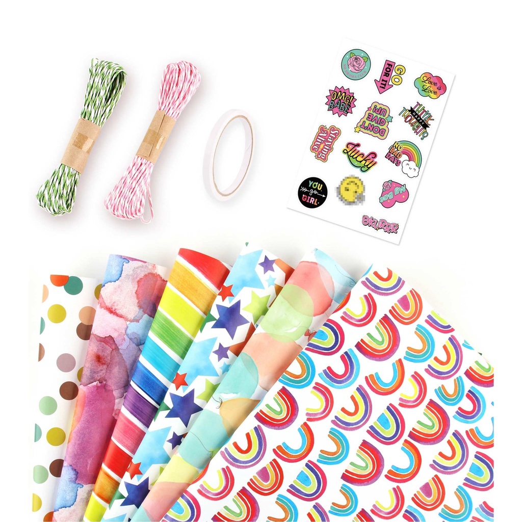 Colorful shapes gift wrappers rainbow circle lines triangle stars gift ...