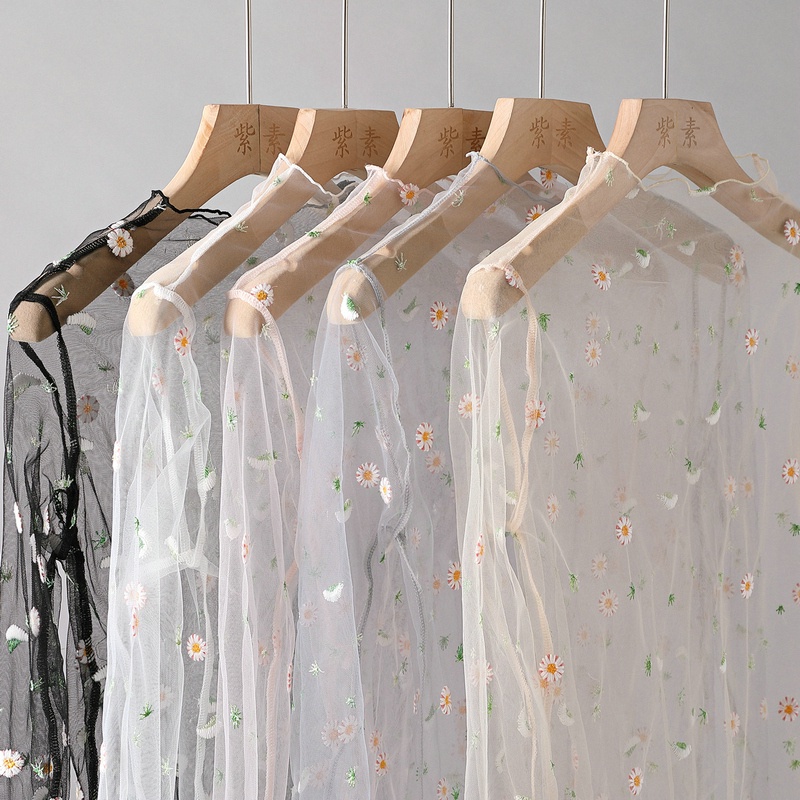 Mesh See-through Bottoming Shirt Embroidered Sun Protection Clothing ...