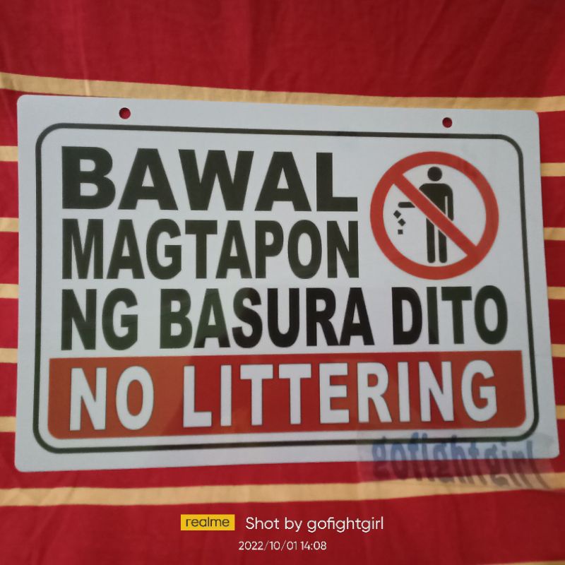 Bawal Magtapon ng Basura Dito NO LITTERING Signage PVC Plastic (like ...