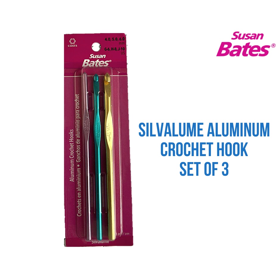 Susan Bates Silvalume Aluminum Crochet Hook Set Of 6 And 3 Lightweight ...