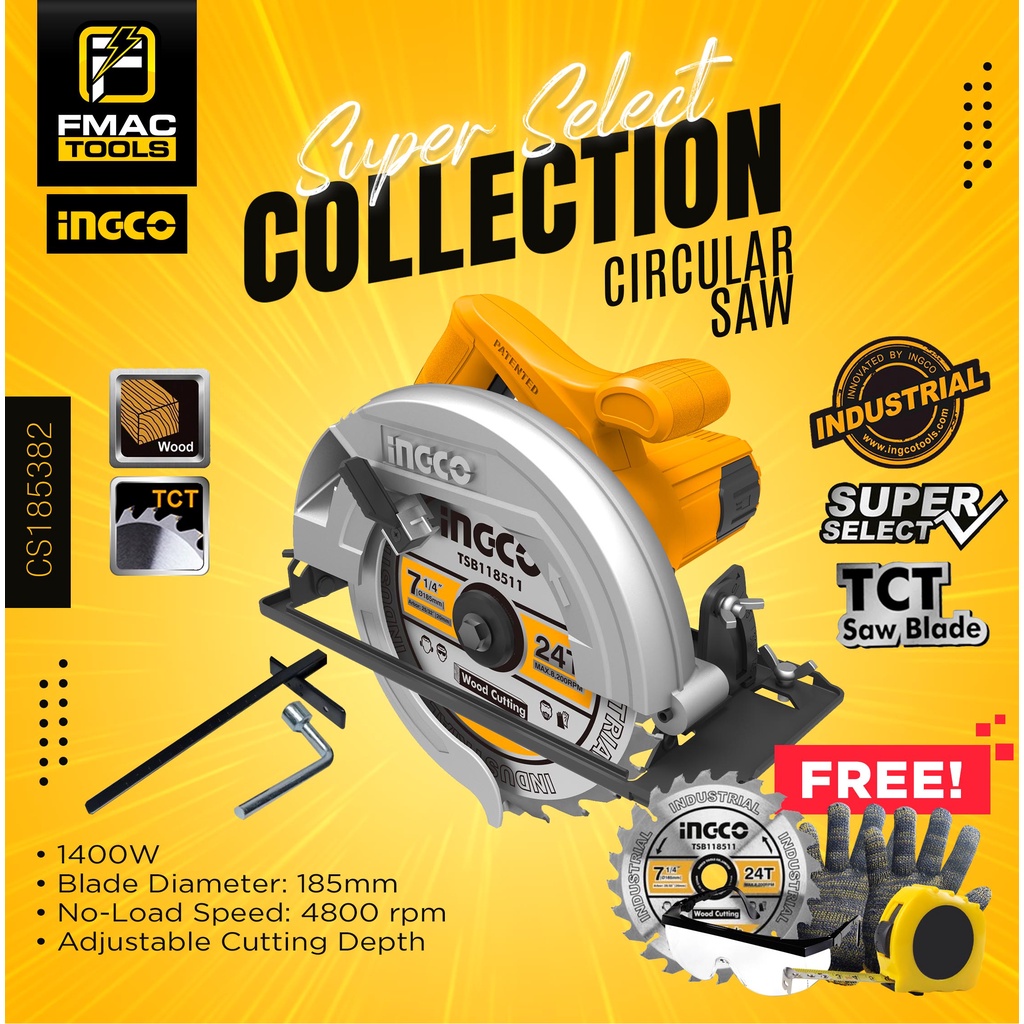 INGCO SUPER SELECT Industrial Circular Saw 1400W CS185382 + FREEBIES ...