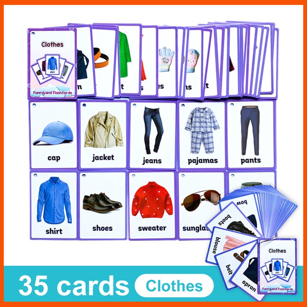 35 Cards Clothes Costumes Cognitive English Flash Card Children ...