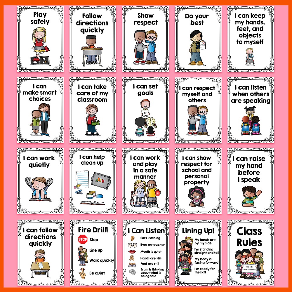 Classroom Rule A4 English Flashcards Posters Kindergarten Wall ...