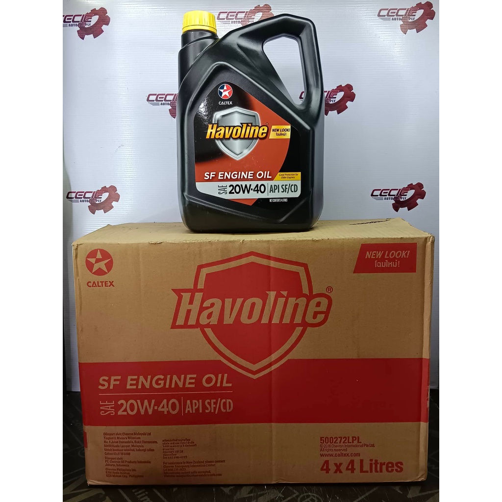 Caltex Havoline SF Engine Oil SAE 20W-40 API SF/CD 4L 4pcs 1 box ...