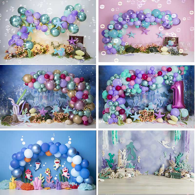 Princess Mermaid Balloons Backdrop For Kids Children Party Photographic ...