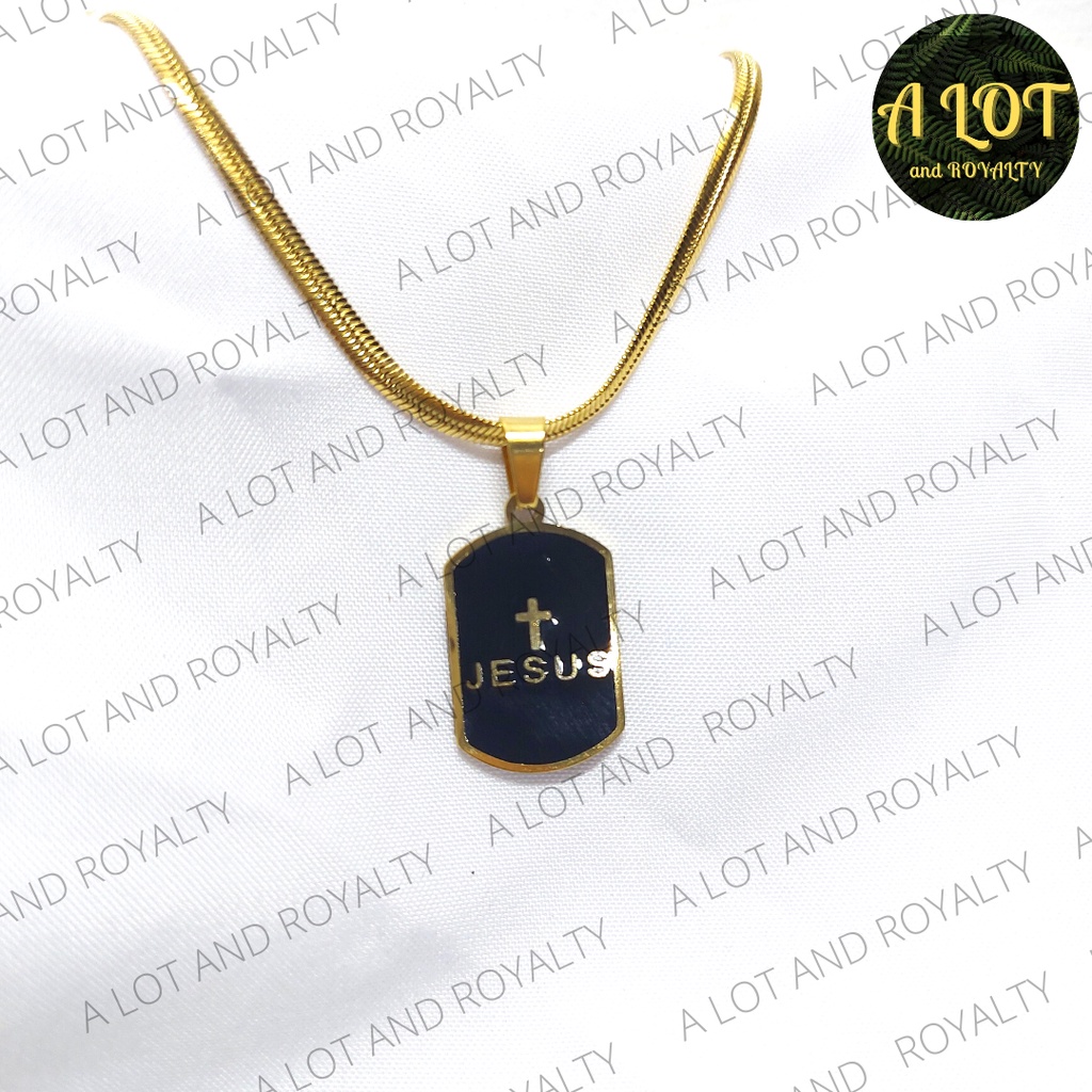 Obsidian Jesus Cross Pendant and Necklace High Quality Gold Plated ...