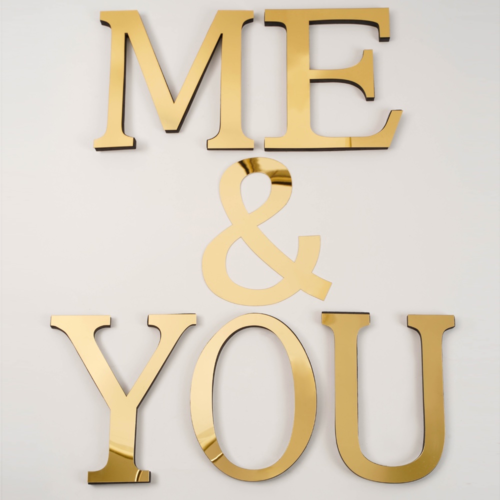 20cm Big Size Gold 3D English Letters Acrylic Mirror Surface Wall ...