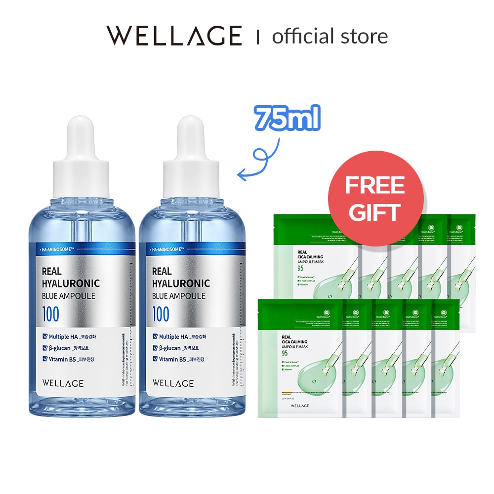 WELLAGE OFFICIAL Real Hyaluronic Blue Ampoule 100 75ml 1+1 Double Set ...