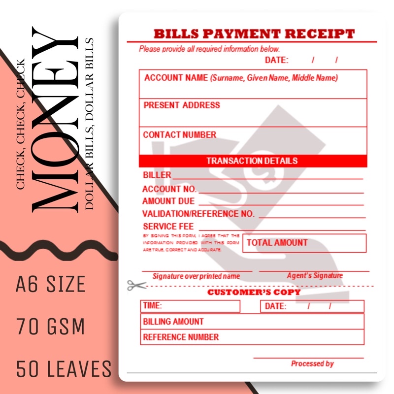 BILLS PAYMENT SLIP | A6 | Shopee Philippines