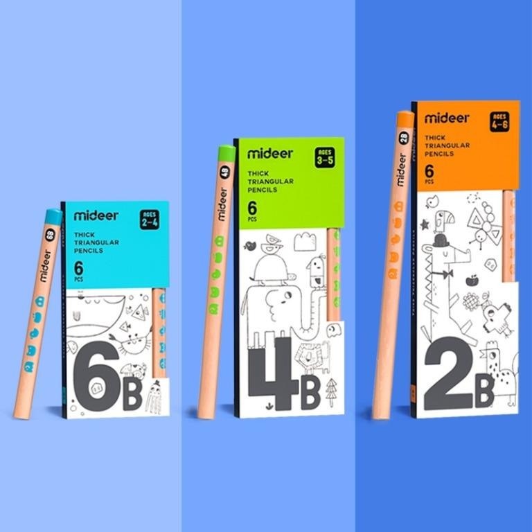 6 PCS Mideer Triangular Thick Pencil Wooden Graphite Pencil for Kids ...