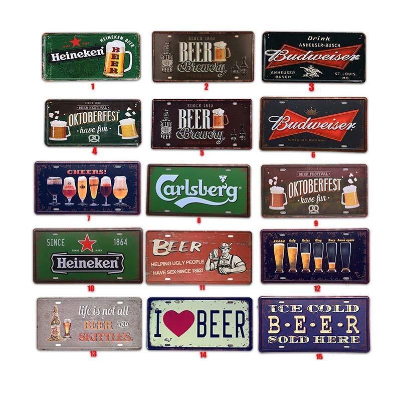 Beer Signs Vintage Metal Car Plate License Pin Up Tin Sign Decor For ...