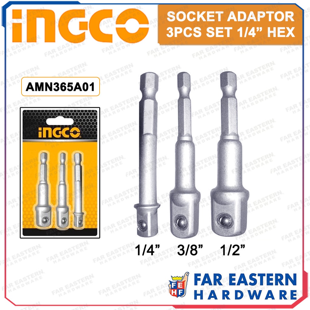 INGCO Socket Adaptor for Drill 3pcs Set 1/4" Hex Shank AMN365A01 INHT ...