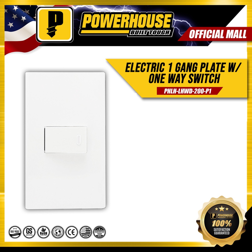 Powerhouse Electric 1 Gang Plate w/ One Way Switch 120mm x 70mm 250V ...