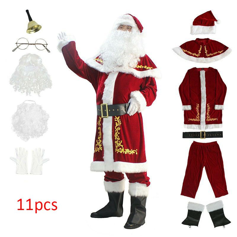 Christmas Santa Claus Suit Costume Fancy Dress Cosplay Party Velvet Set